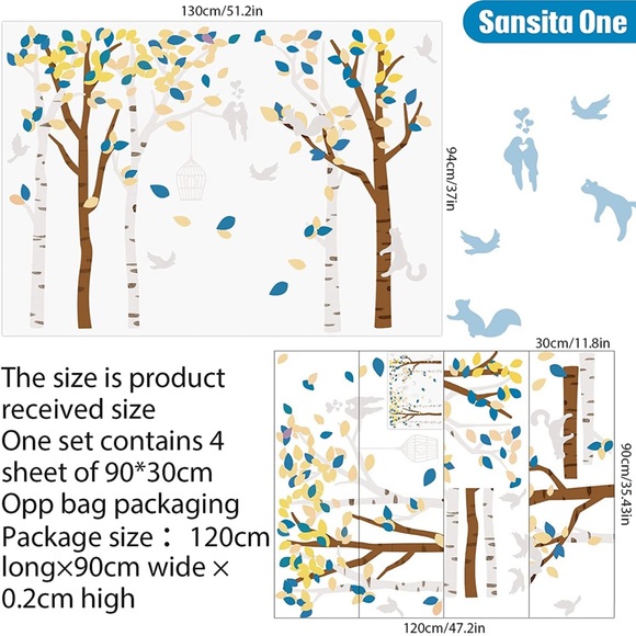 Wall Decor | Birch Trees Wall Decal Large Removable Trees Birds Vinyl ...